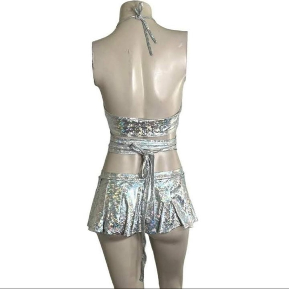 Bear Dance | Dresses | Silver Holographic Rave Mini Skirt Setsize M ...